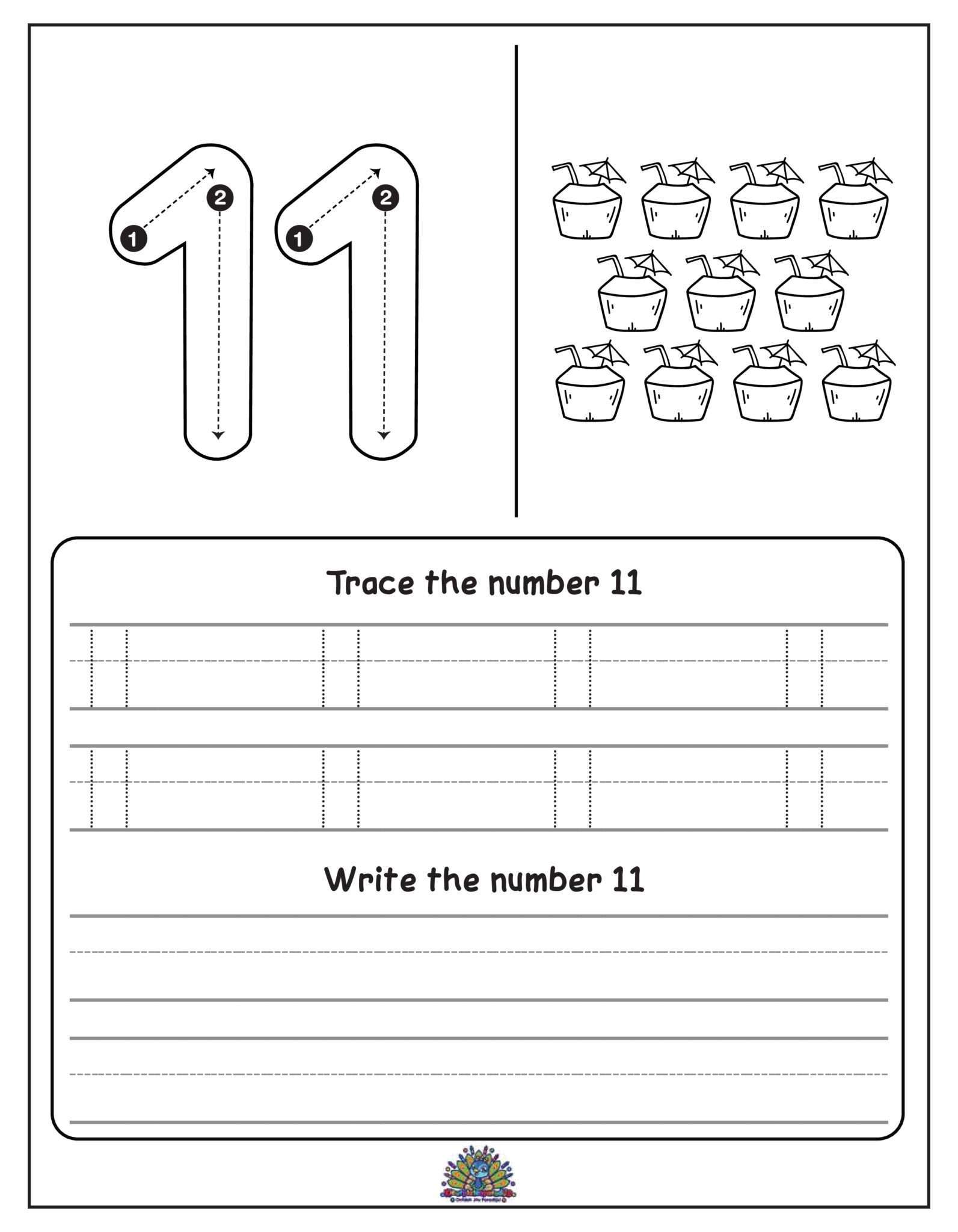 Cijfer 11 Werkblad – Leer het Getal Elf Schrijven en Tellen voor ...