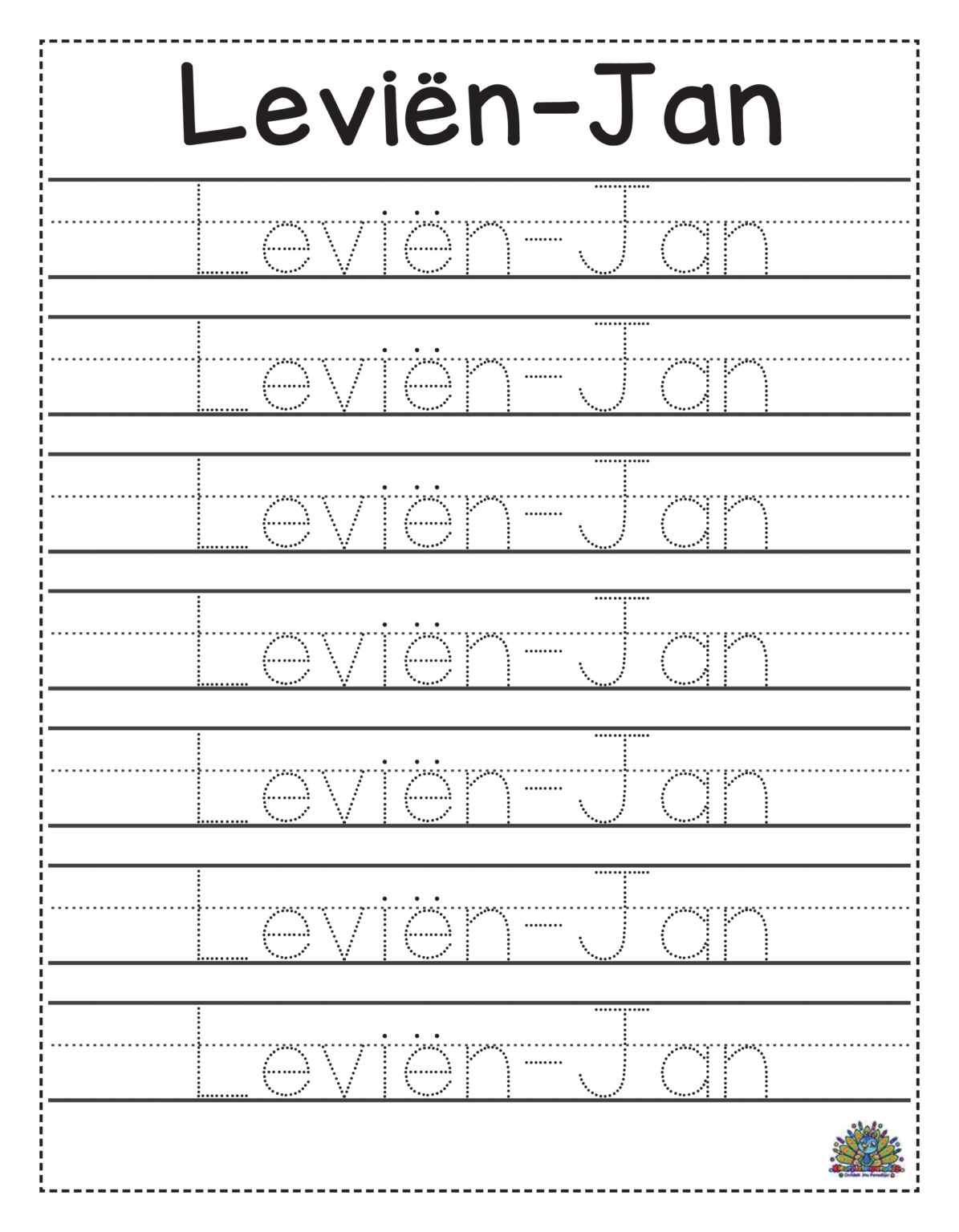Gratis Oefenblad: De Naam Leviën-Jan Leren Schrijven
